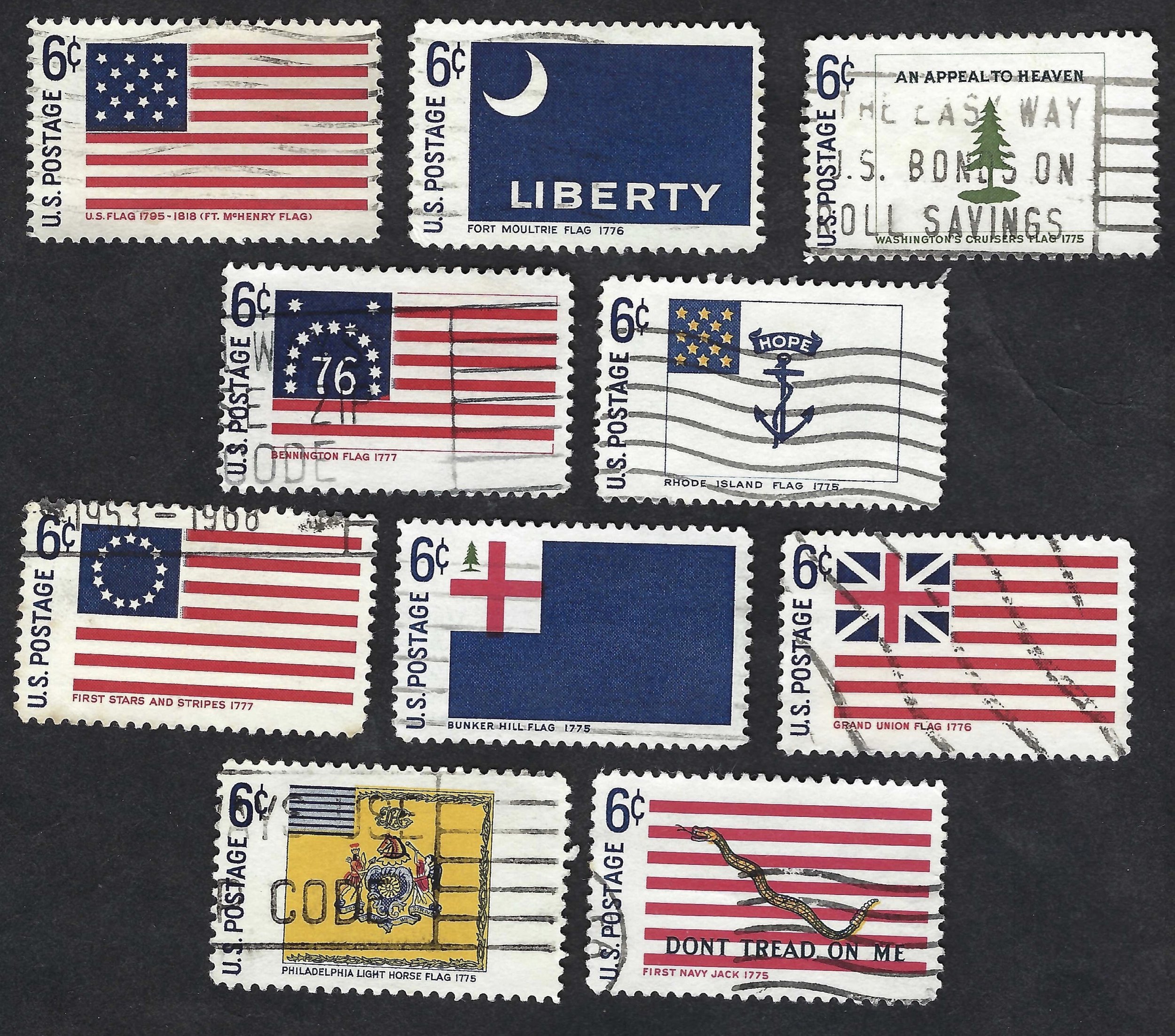 United States #1345-1354 10 x 6¢ Historic Flags (1968). Used. | United ...