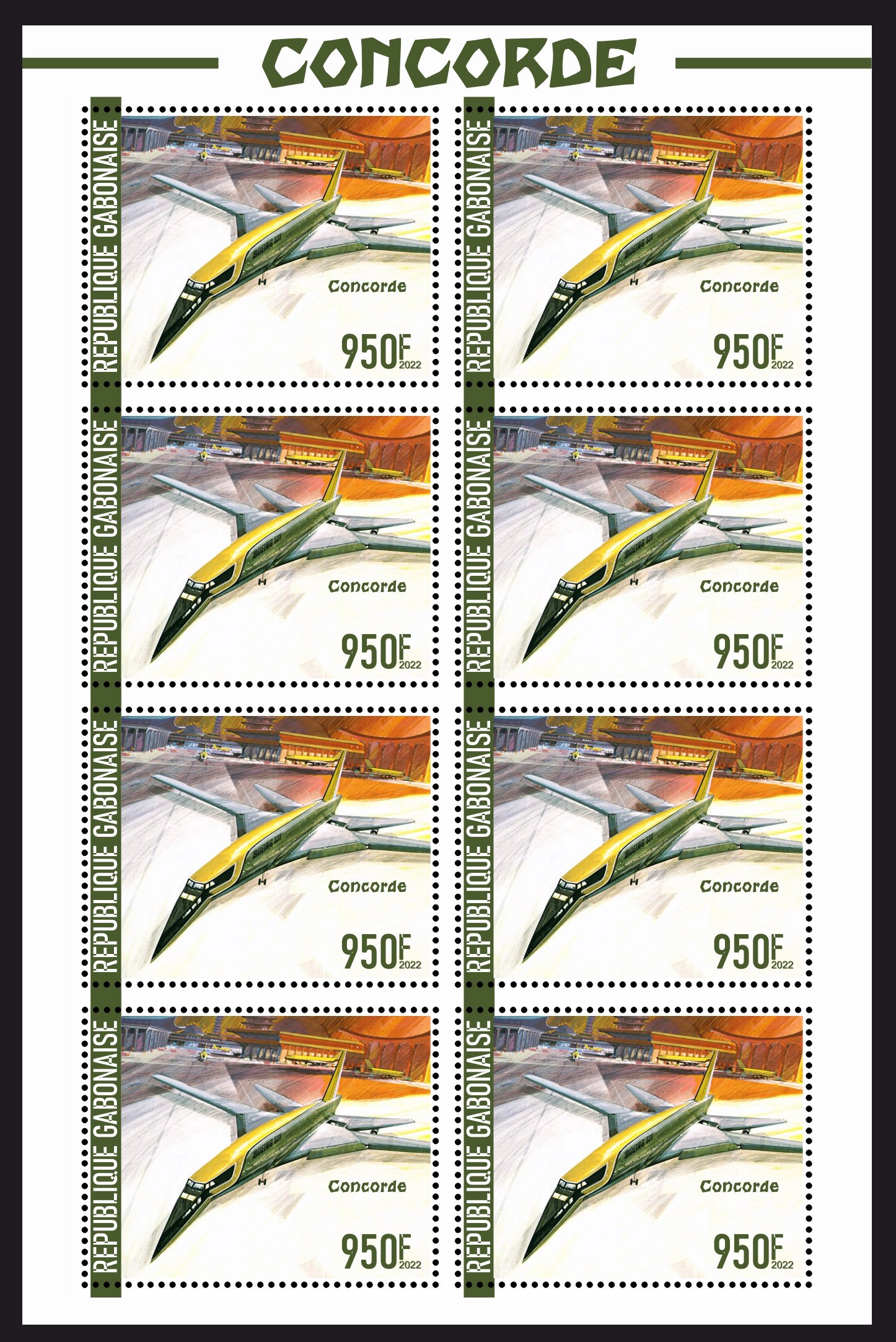 Stamps. Aviation, Plane, Concorde 1 sheet perforated 2022 year Gabon NEW | Africa - Gabon ...