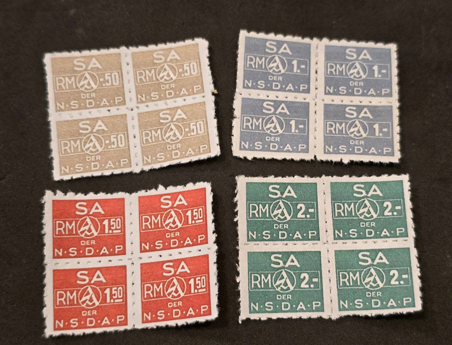SA STORMTROOPERS Dues stamp 16 pcs Stamp Blocks x 4 German Third Reich ...