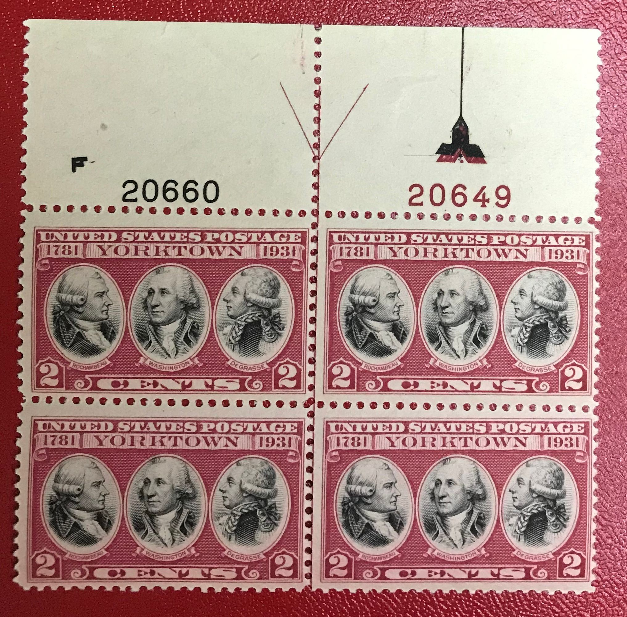 1931 US 703 MNH Plate Block 2 Cent Rochambeau, Washington, Grasse Lot ...