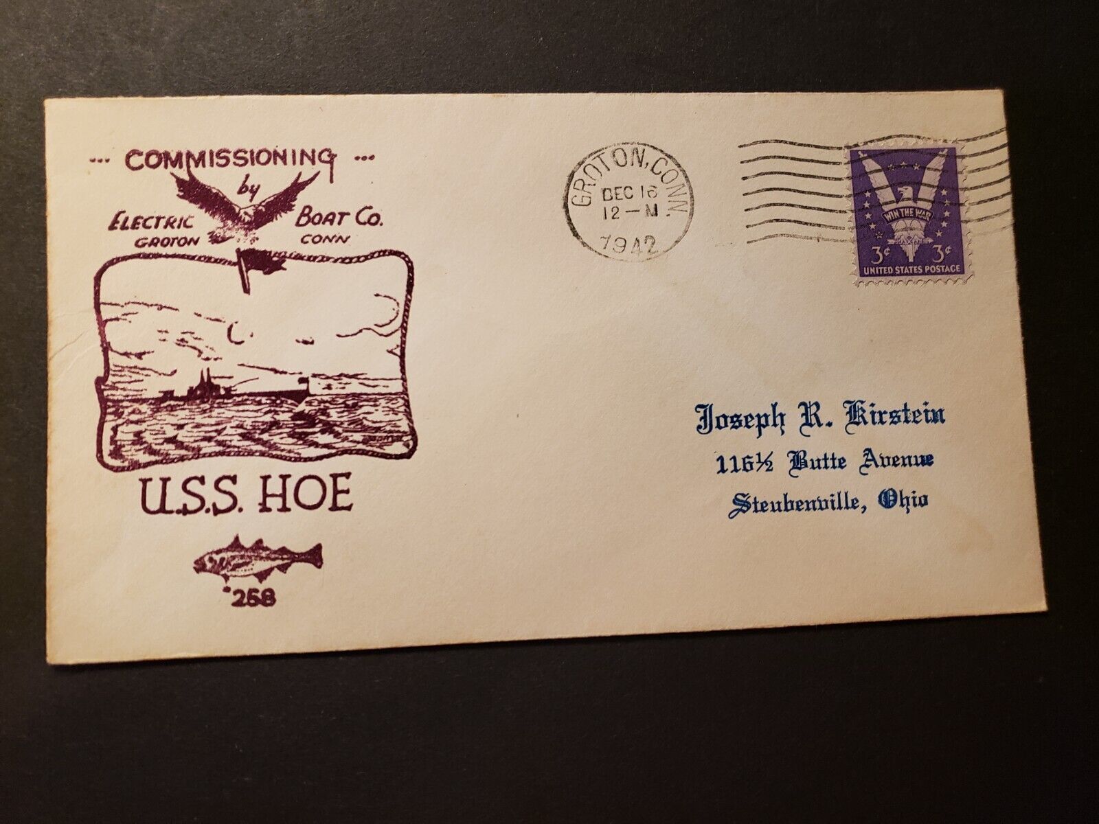 Submarine USS HOE SS-258 Navy Cover 1942 WWII COMMISSIONED Cachet ...