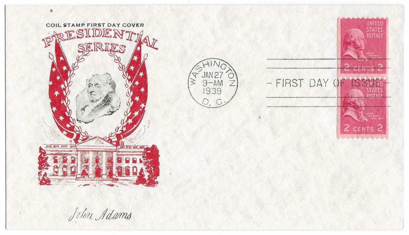 1939 Prexie Coil FDC, #850, 2c John Adams, Cachet Craft, pair | United ...