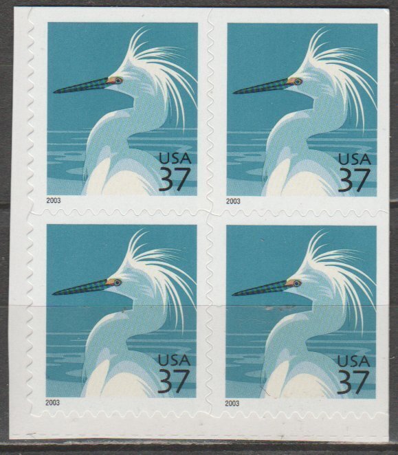 3830, Blk-4, "Snowy Egret" MNH .37 Cent, E/R&T | United States, General ...