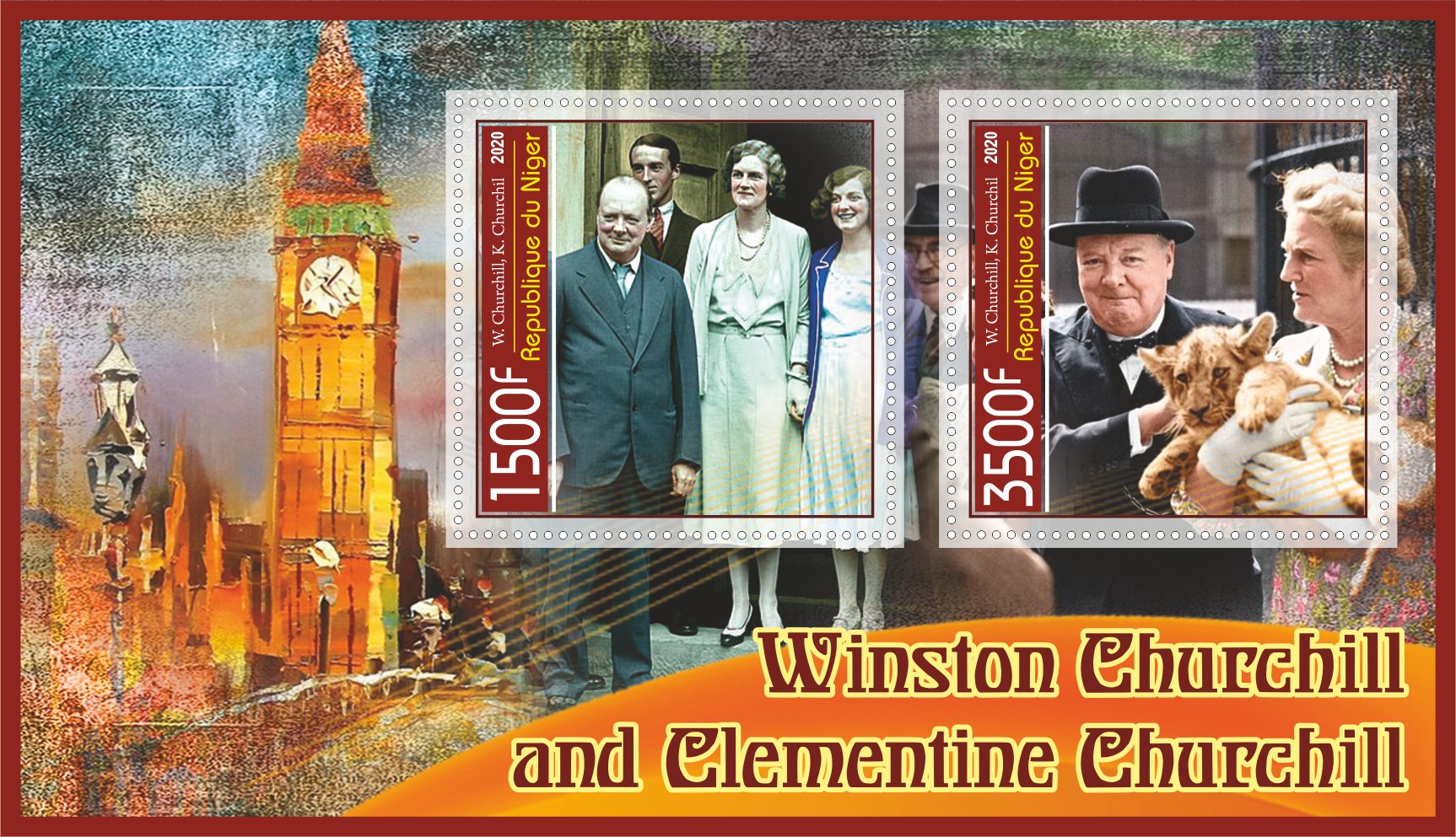 Stamps. Famous people. Winston Churchill 2020 year 1+1 sheets ...