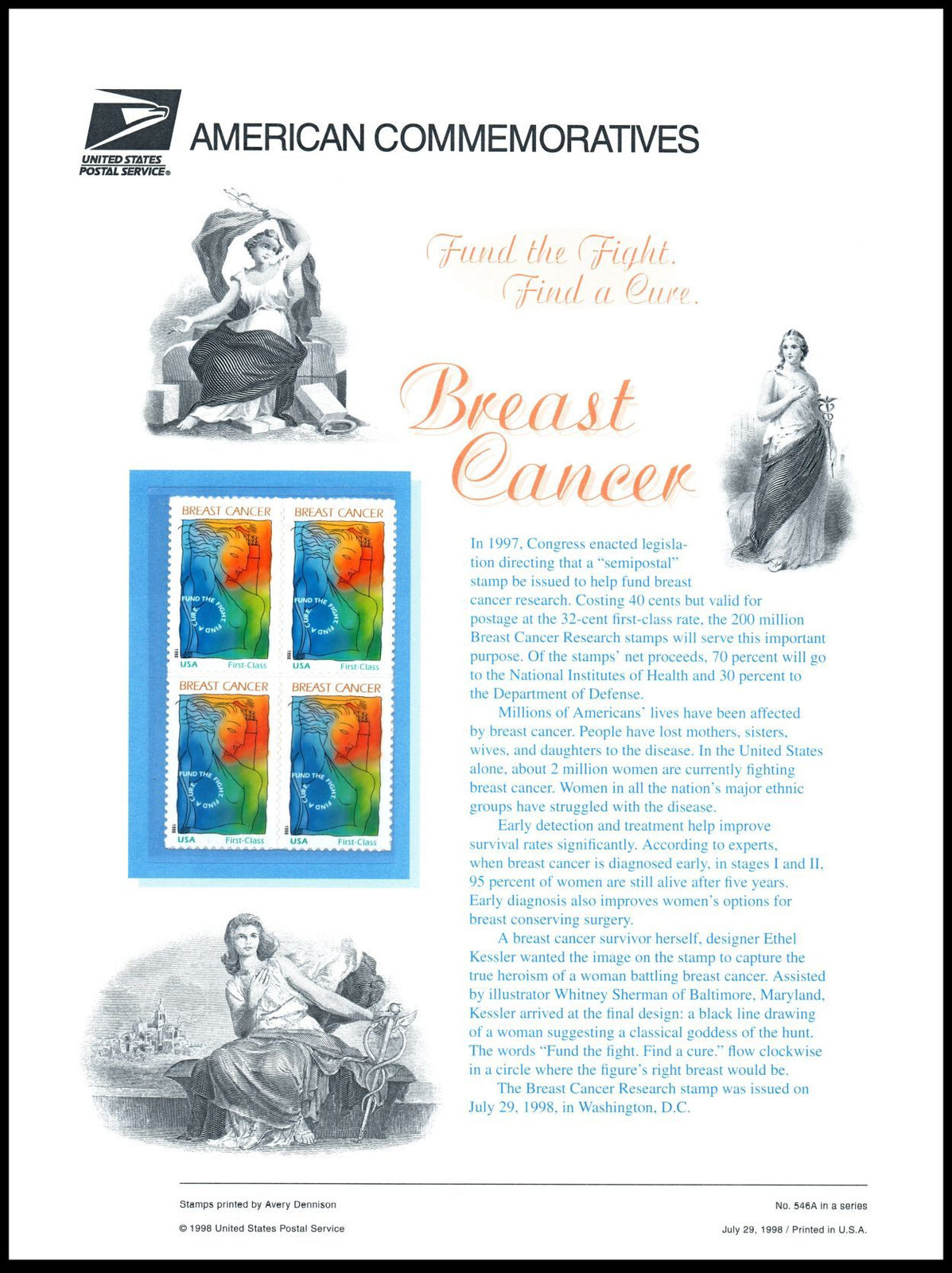 1998 Breast Cancer research CP561 commemorative panel 546A MNH Sc B1 ...