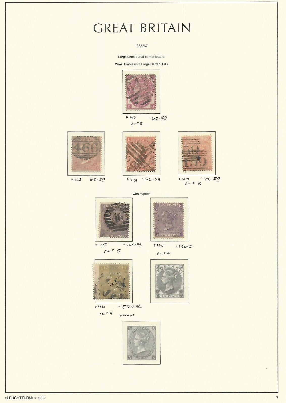 Great Britain Stamp Collection on Lighthouse Page 1865-67, #45, 46, 43 ...