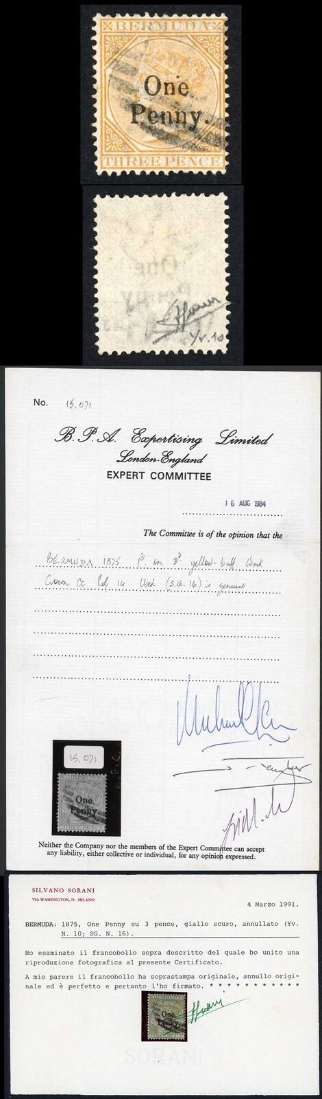 Bermuda SG16 1d on 3d BPA and Sorani Certs Cat 350 pounds | Caribbean ...