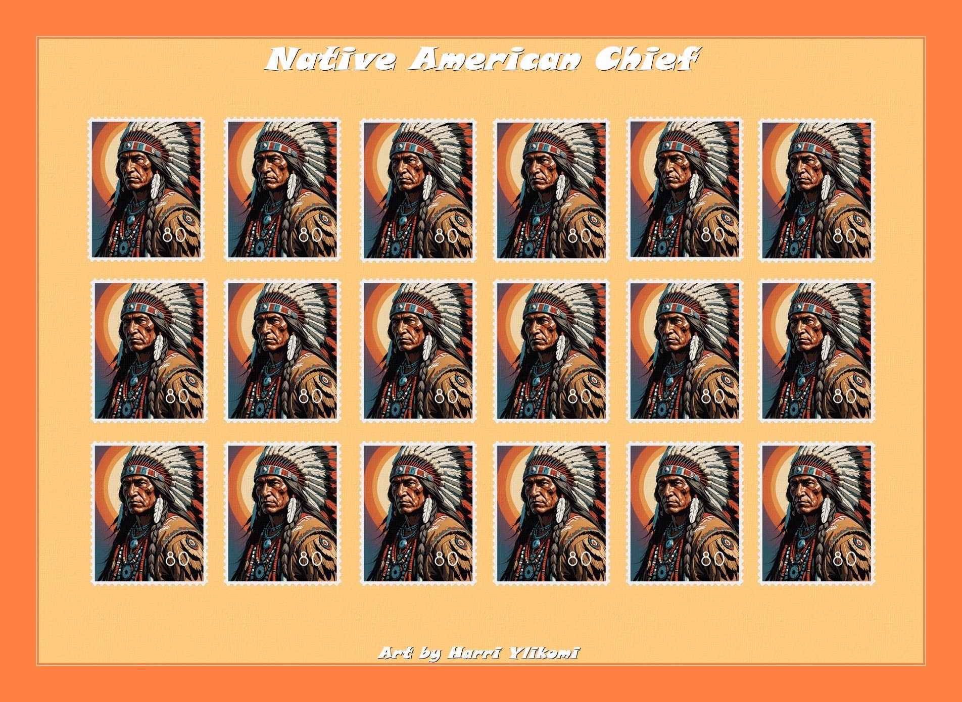 2024 Native American Chief Imperf Sheet Cinderella art size A4 ...