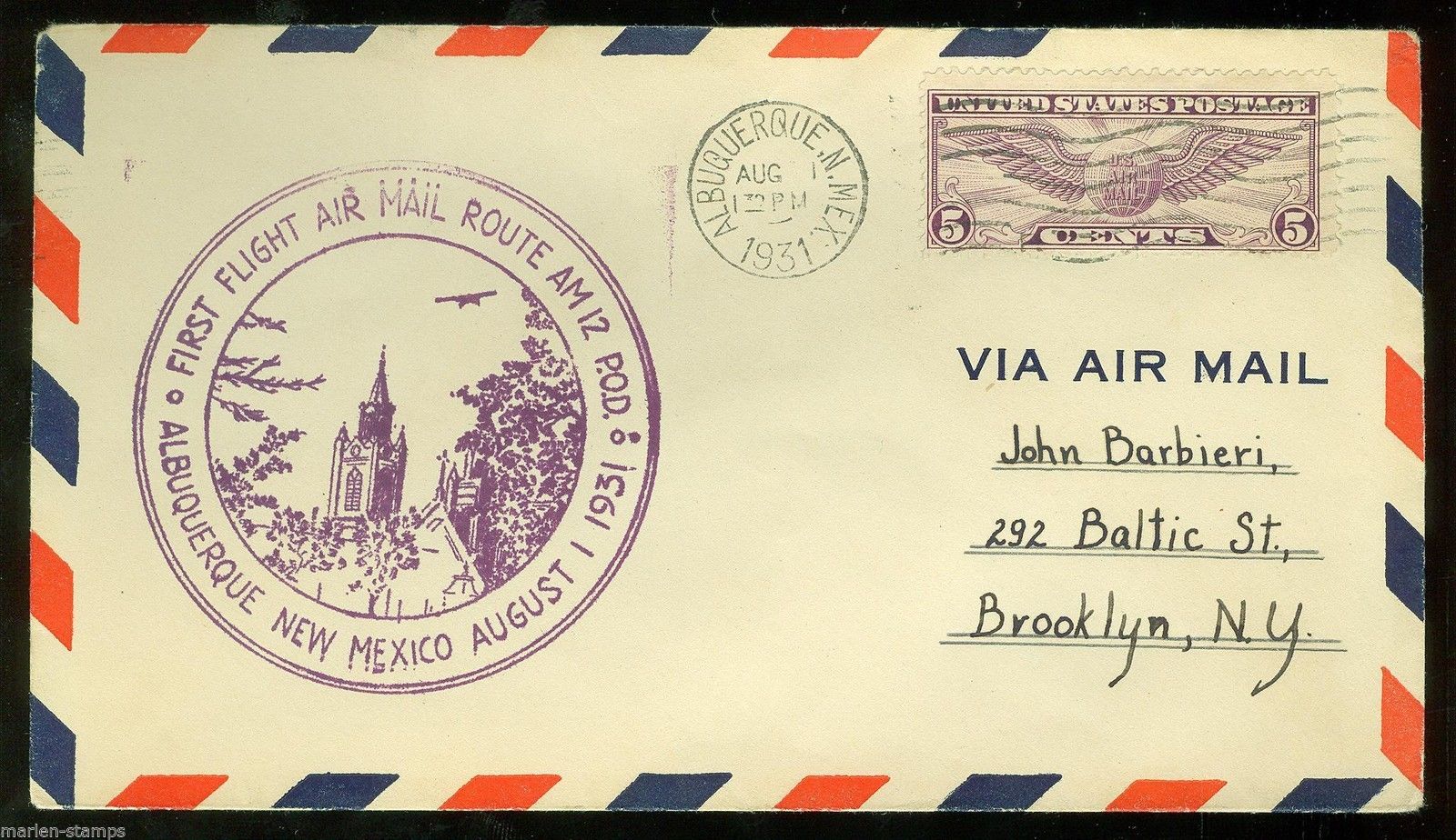 United States First Flight Cover Albuquerque New Mexico Am12 August 1 ...