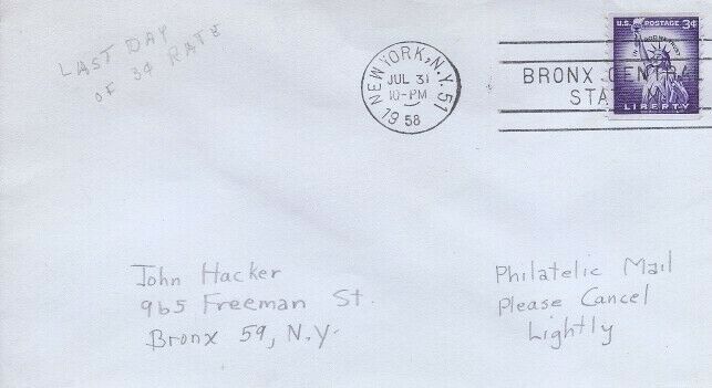 Last DAY of 3c First Class Rate 1958 | United States, Stamp / HipStamp