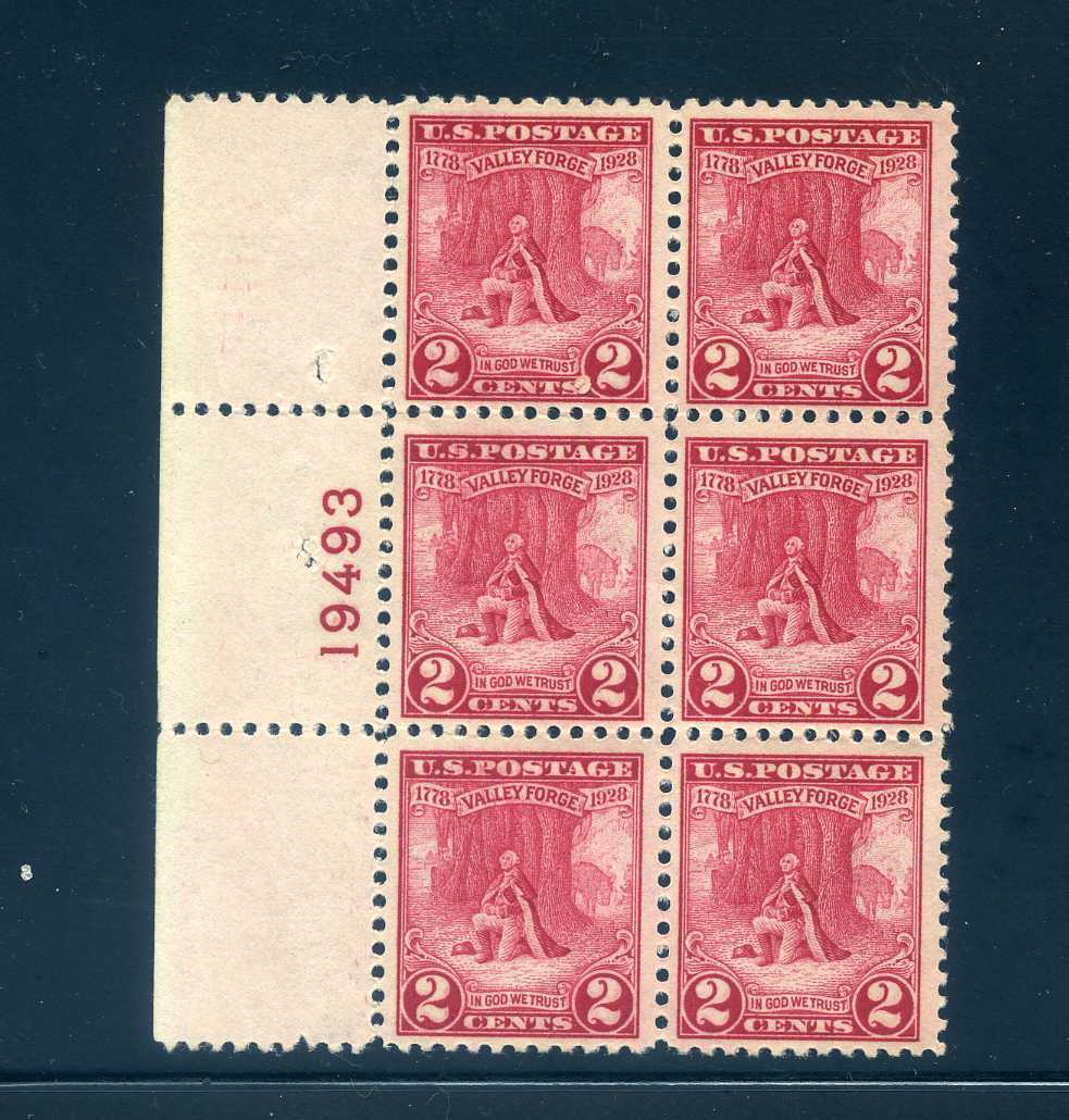 645 plate block, Washington at Prayer, Mint hinged, lt. gum bend, Scott ...
