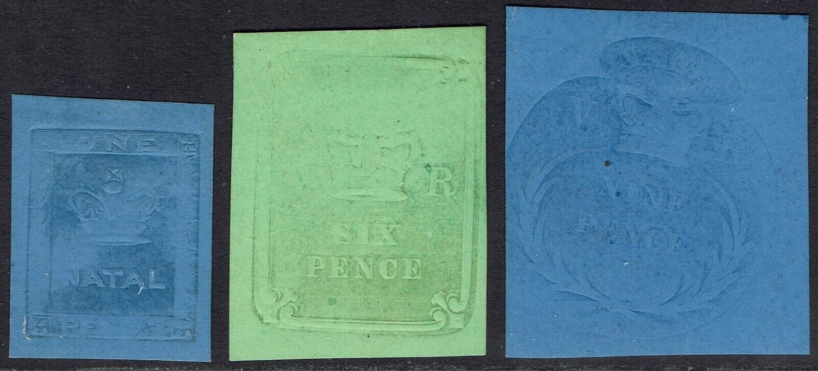 Natal 1857 Embossed 1d 6d and 9d Reprints | Africa - South Africa ...