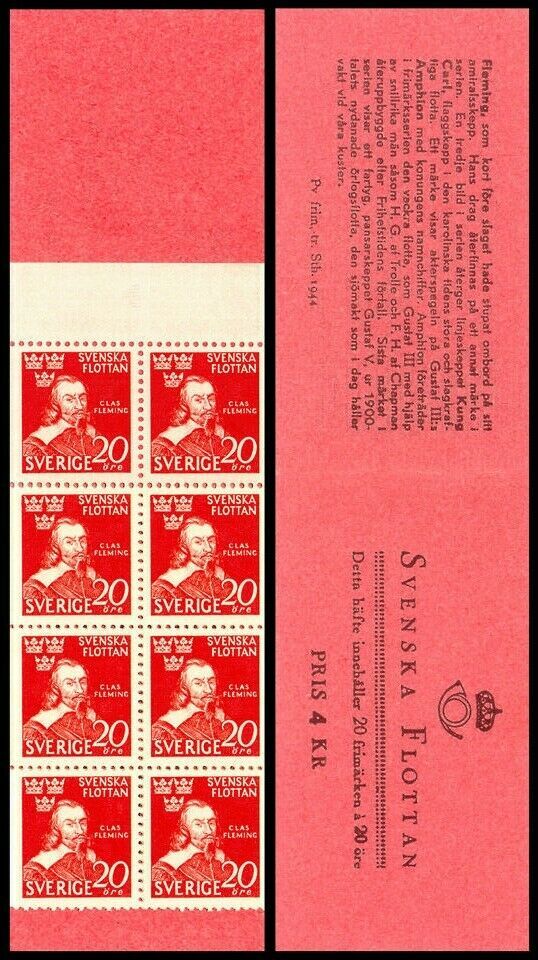 H70 Sweden 1944 Scott #357 a MNH stamp booklet Clas Fleming Swedish ...