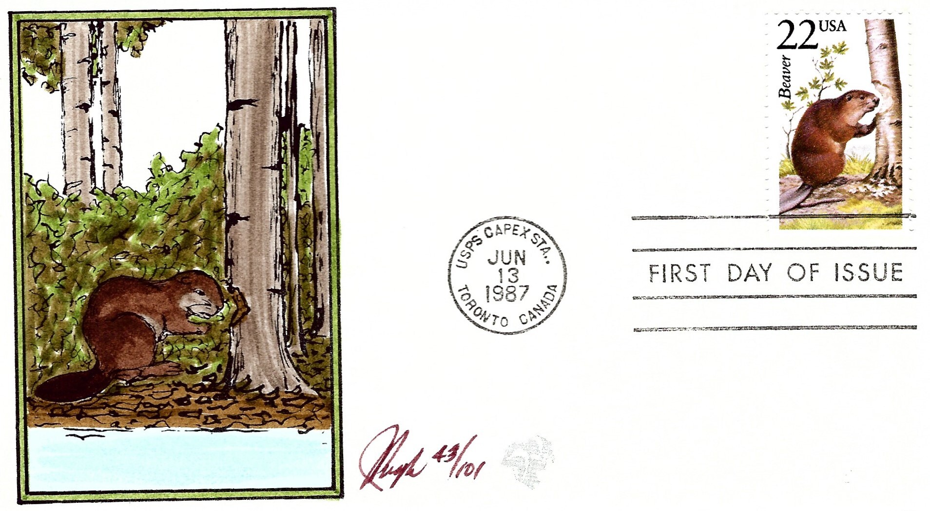 Pugh Designed/Painted American Beaver FDC...43 of 101 Created ...
