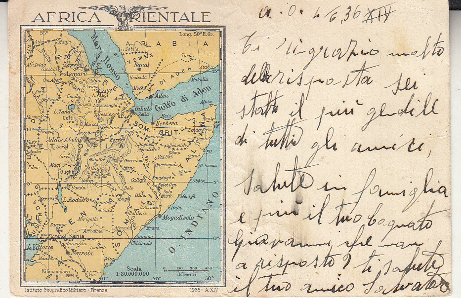 Italy - 1936 Italian East Africa Map Post card | Africa - Italian East ...