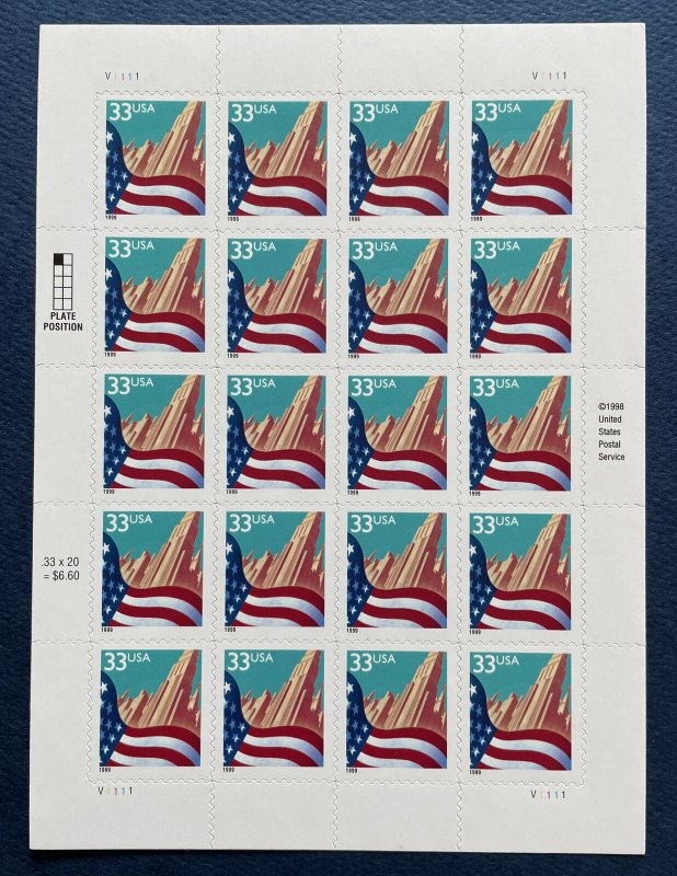 Scott 3278 FLAG OVER CITY Pane of 20 US 33¢ Stamps MNH 1999 | United ...