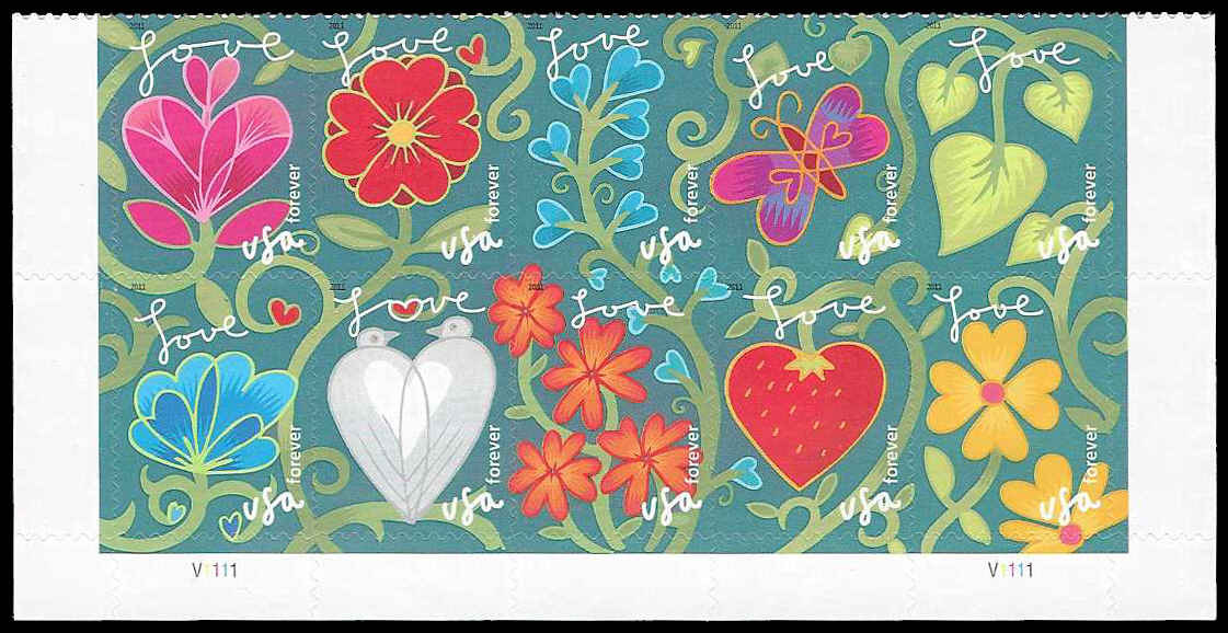 PCBstamps US #4531/4540a PB $4.40(10x44c)Garden of Love, MNH, (PB-2 ...