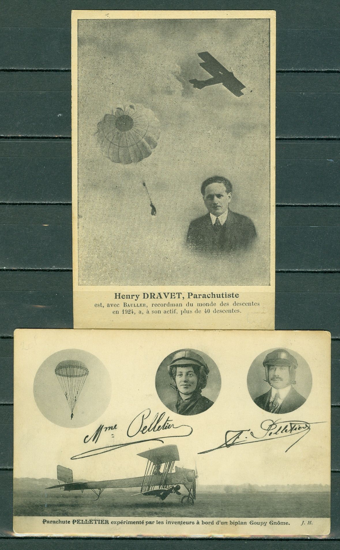 France Aviation "Early Parachuting" LOT of (2) Historic Post Cards ...