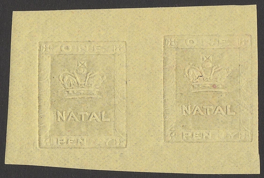 NATAL 1857 Embossed 1d pair, imperf, original die reprint. cat £3200 as ...