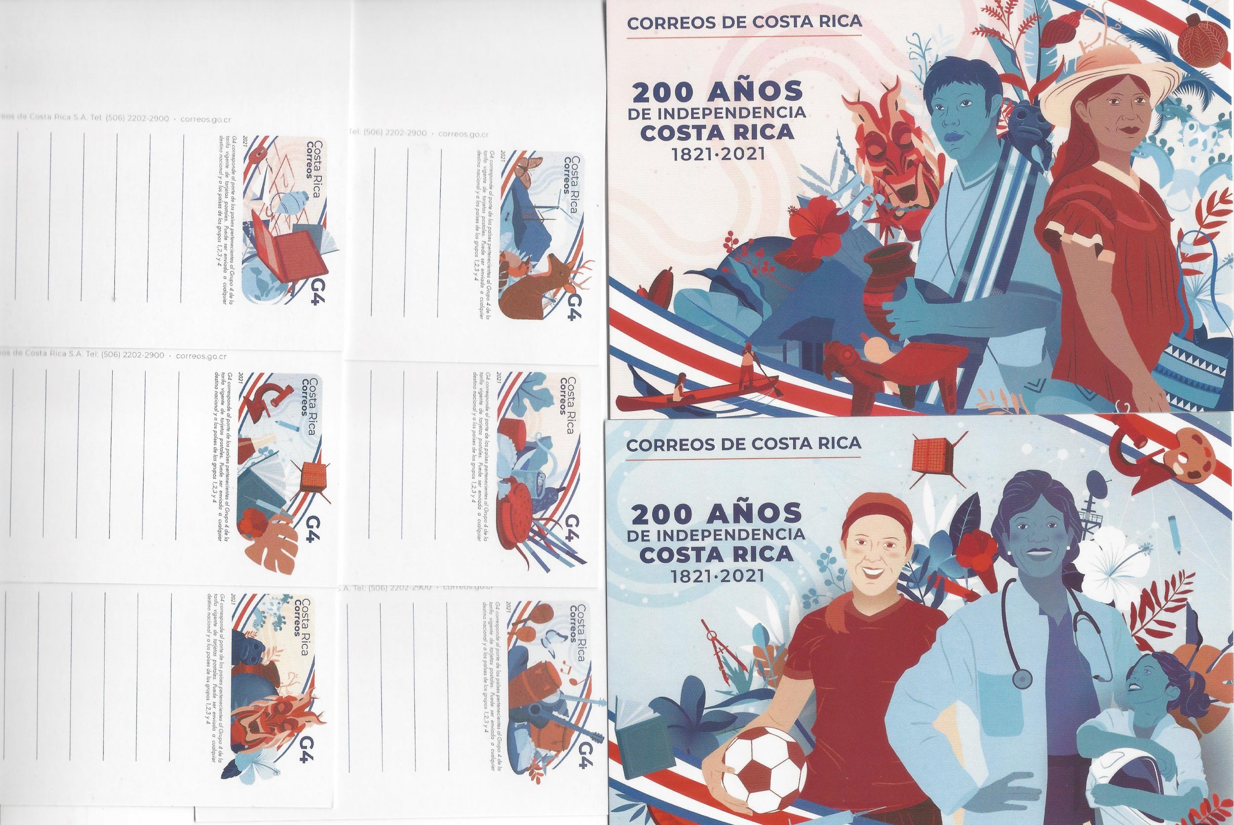 Costa Rica 6 Postcards Prepaid G4, 200 Años DE Independencia 2021 ...