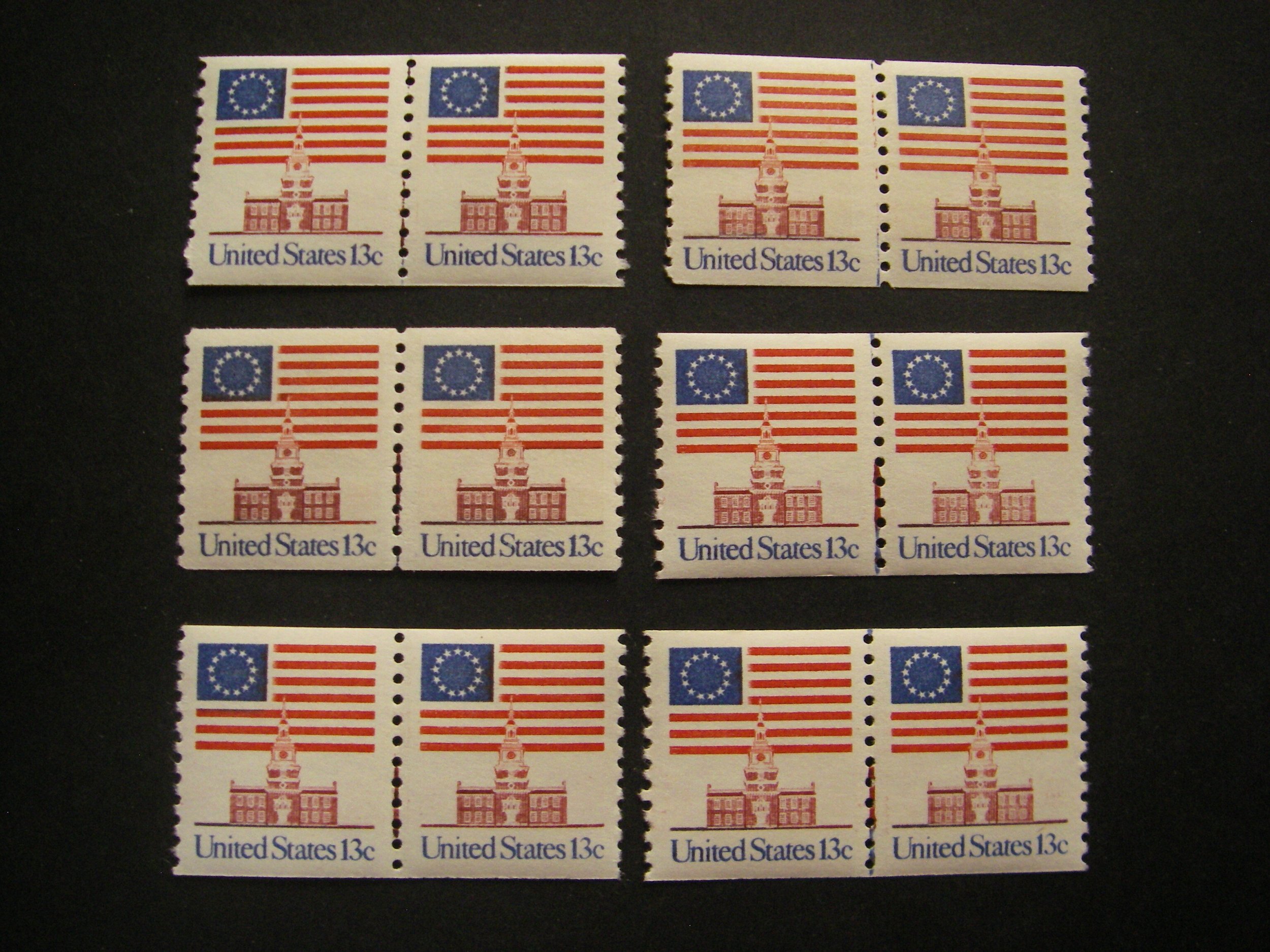 Scott 1625, 13c Independence Hall, Pair with partial seam line, MNH ...