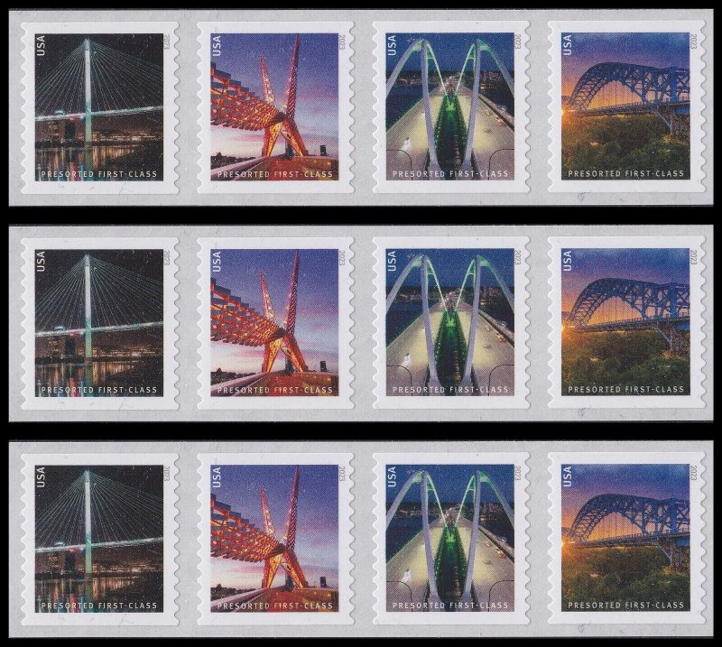 US 5808-5811 5811a Bridges presorted first-class 25c coil strip 3x4 MNH ...
