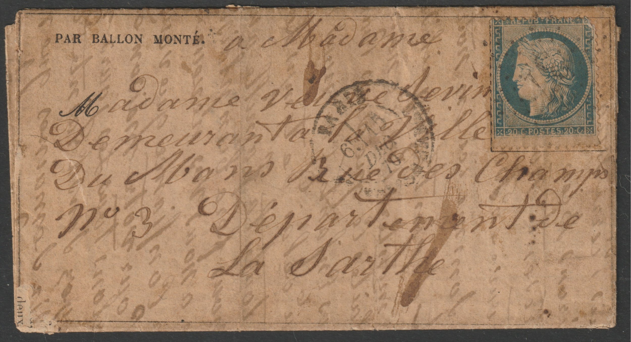 FRANCE 1870 BALLoon MONTE entire to La Salle | Europe - France ...