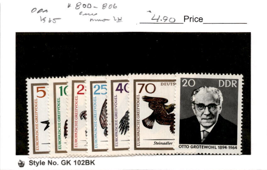 Germany - DDR, Postage Stamp, #800-806 Mint LH, 1965 Birds, Grotewohl ...