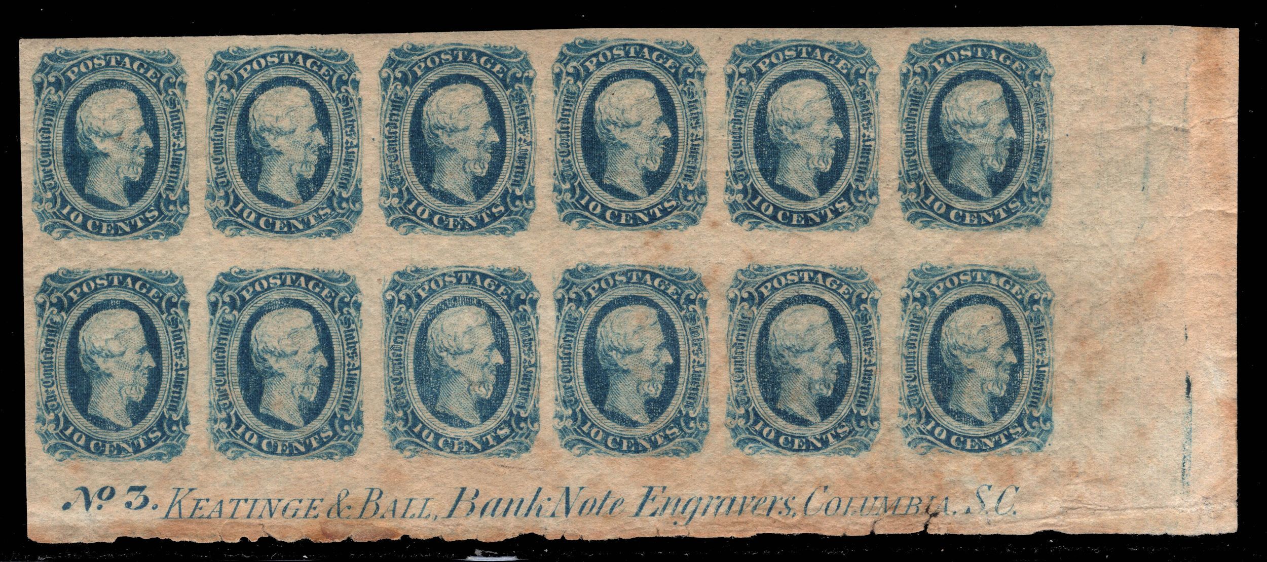 US Stamps CSA # 12 Mint OG NH Plate Block of 12 $475++ LOT #18905-65 ...