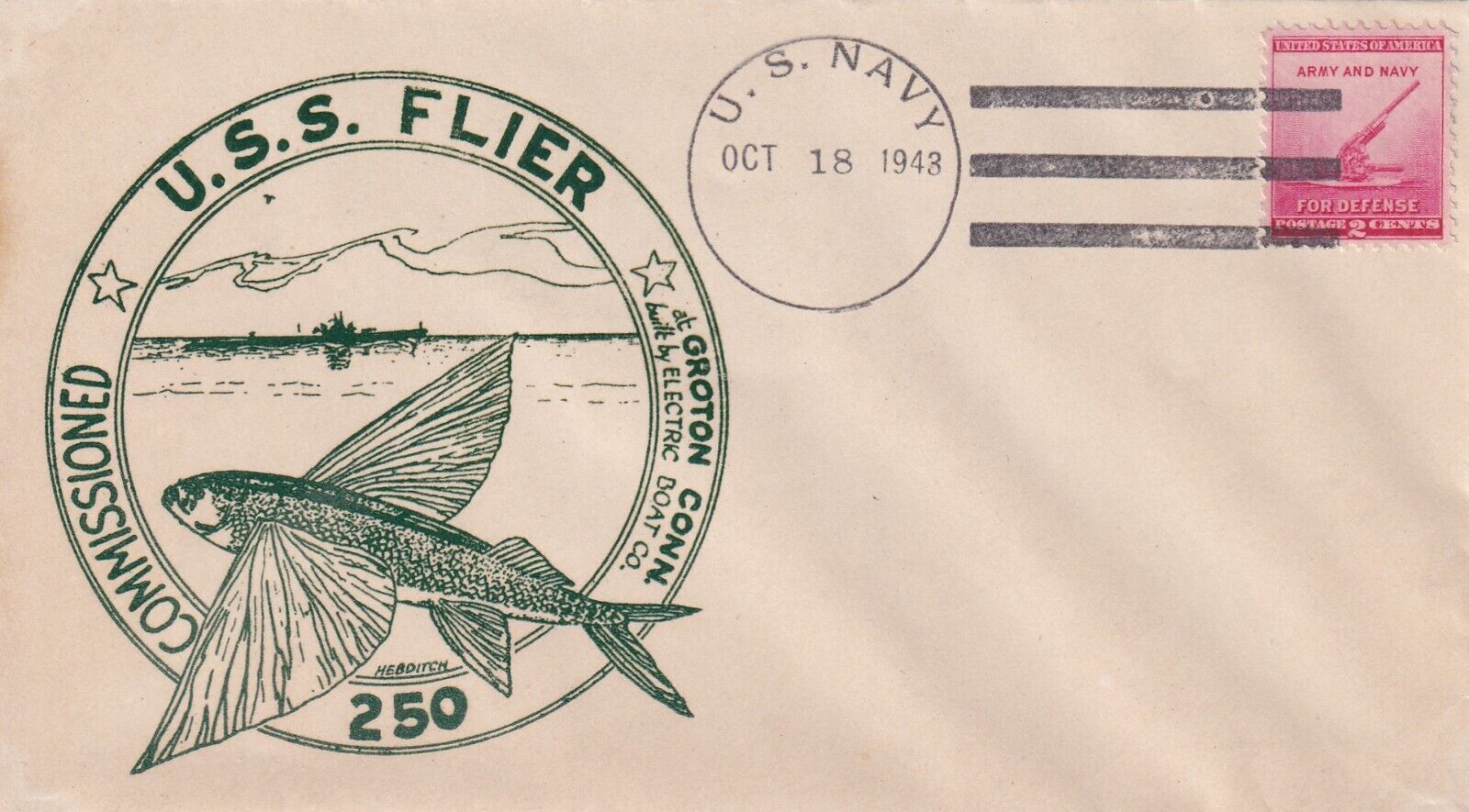 1943 USS Flier SS-250 Commissioning (N9741) | United States, Stamp ...
