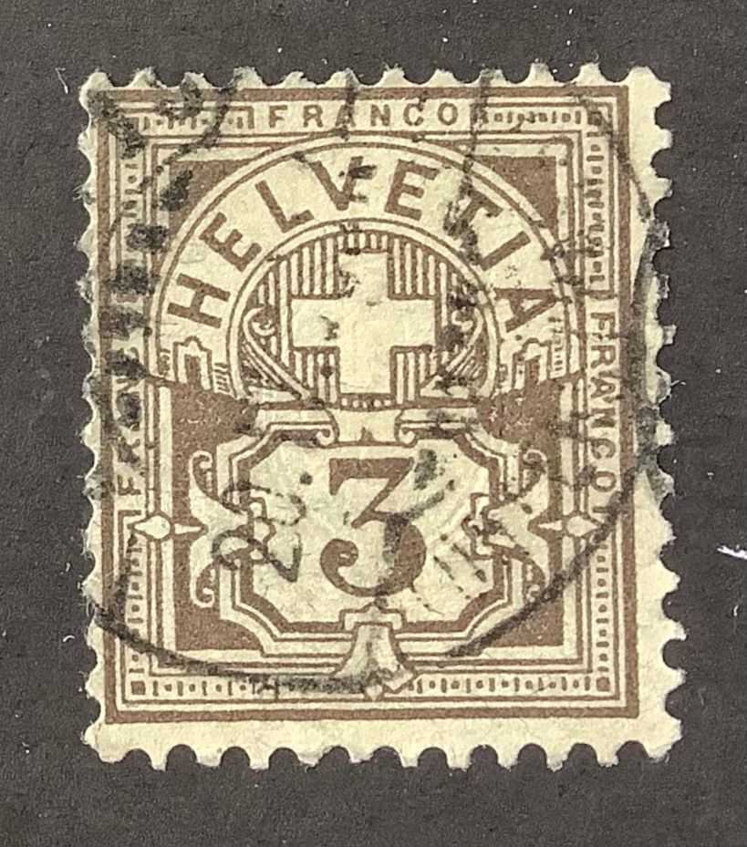 Switzerland 1894-1924 Scott 70 used - 3c, Cross over value numeral ...