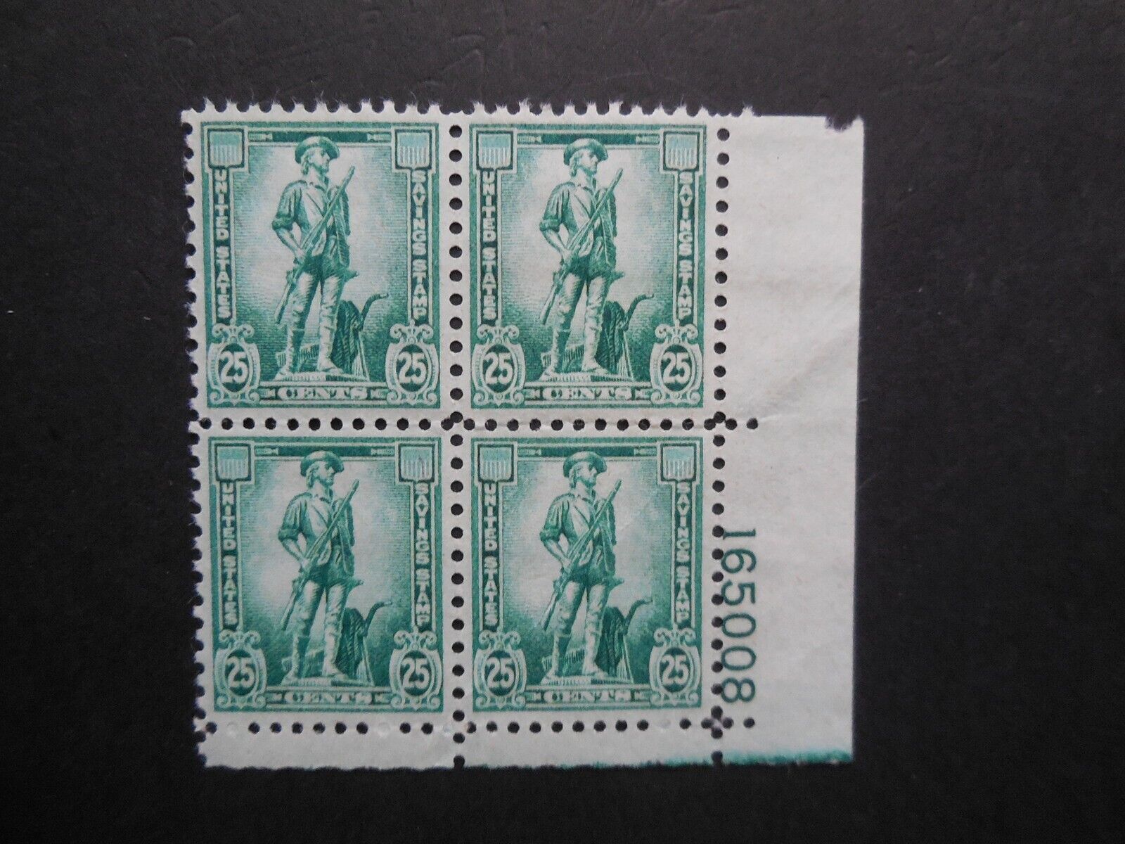 #S2 25c Savings Stamp Plate Block #165008 LR MNH OG F/VF CV $40 "Incs ...