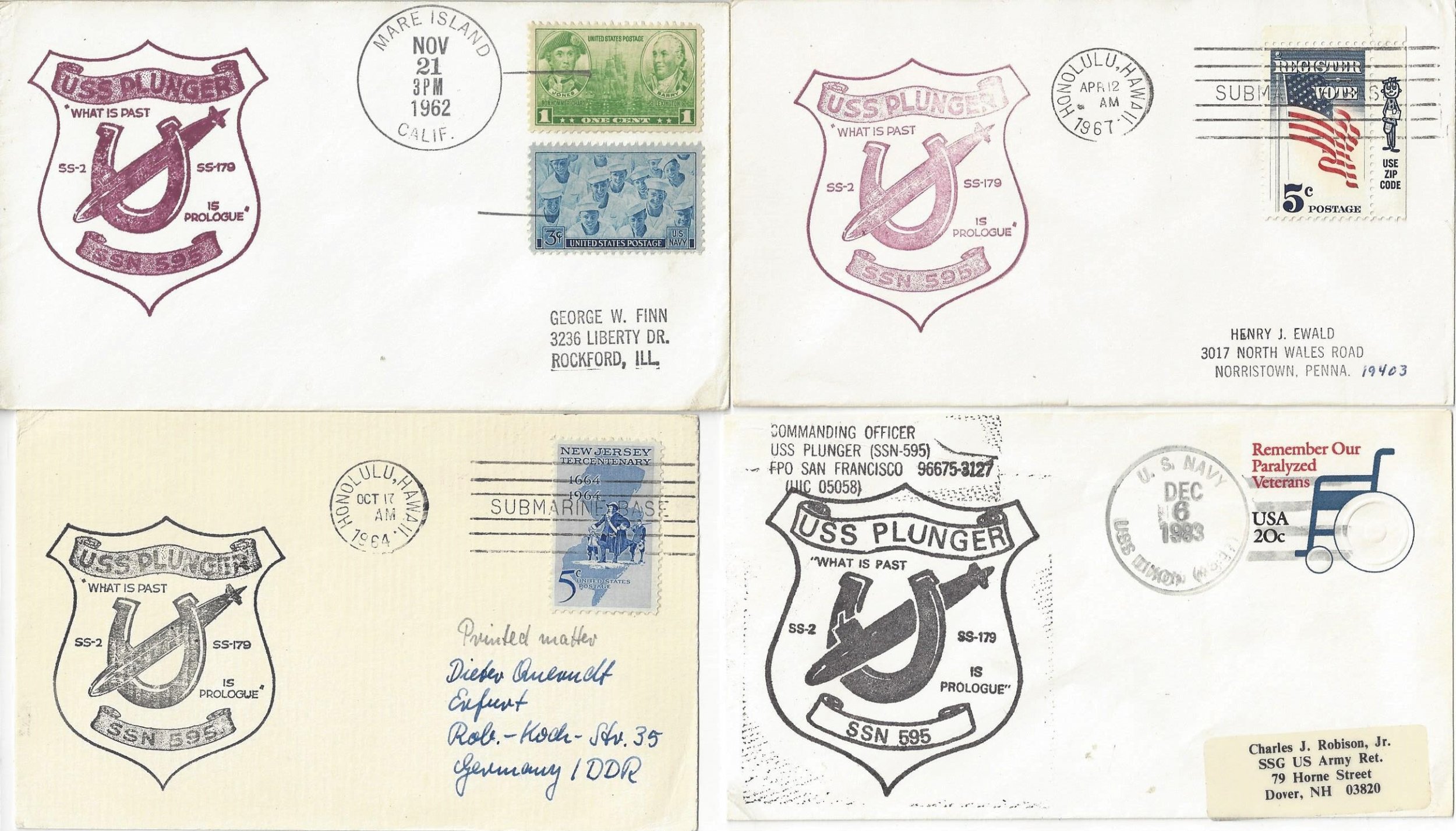 US Navy Covers USS Plunger SSN 595 1962 Commissioned, 1964, 1967, 1983 ...