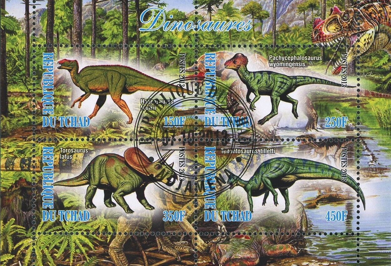 Dinosaur Torosaurus Latus Prehistoric Animal Souvenir Sheet of 4 Stamps ...
