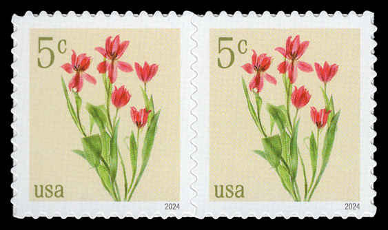 USA 5900 Mint (NH) Red Tulips (Additional Postage 5c) Sheet Stamp Pair ...