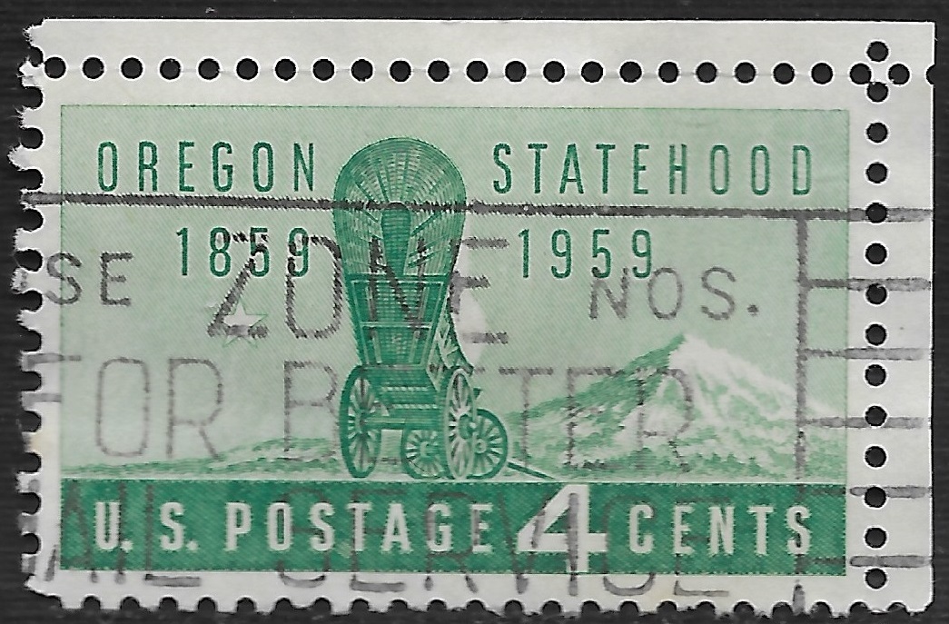 US #1124 4c Oregon Statehood, 100th Anniv. - Covered Wagon & Mt. Hood ...