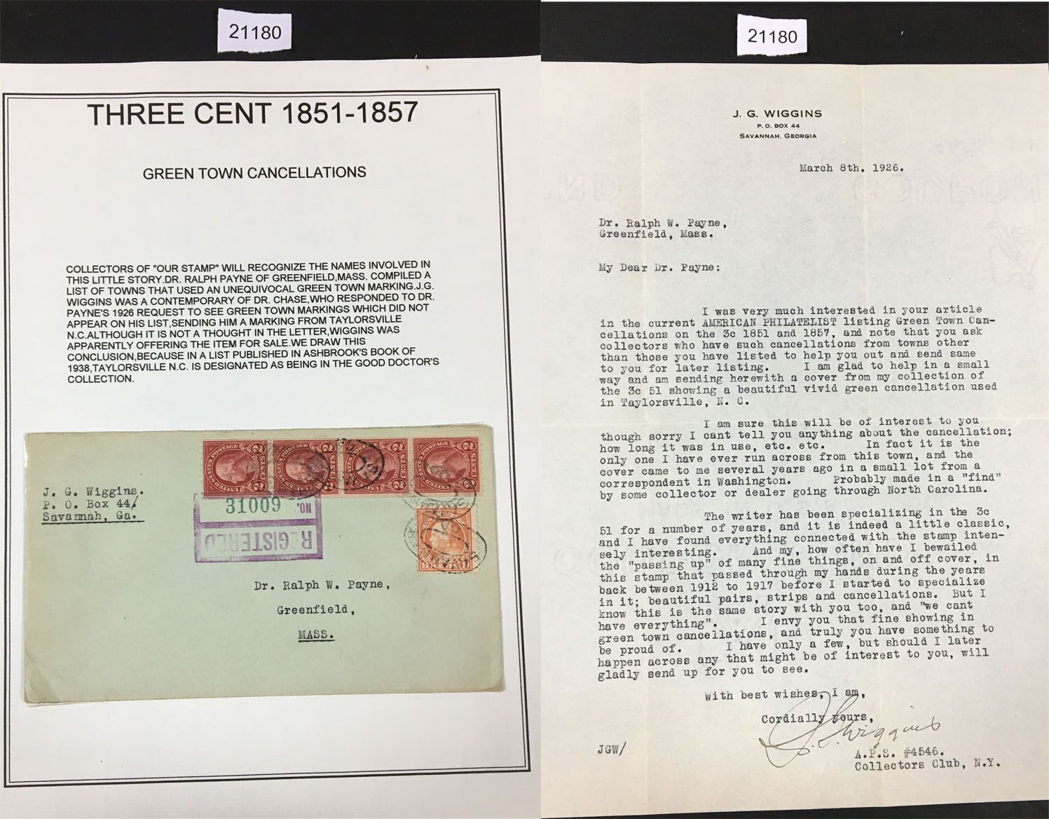 US Stamps 1926 Letter Regarding the 3c 1851-57 Issue LOT #21180 ...