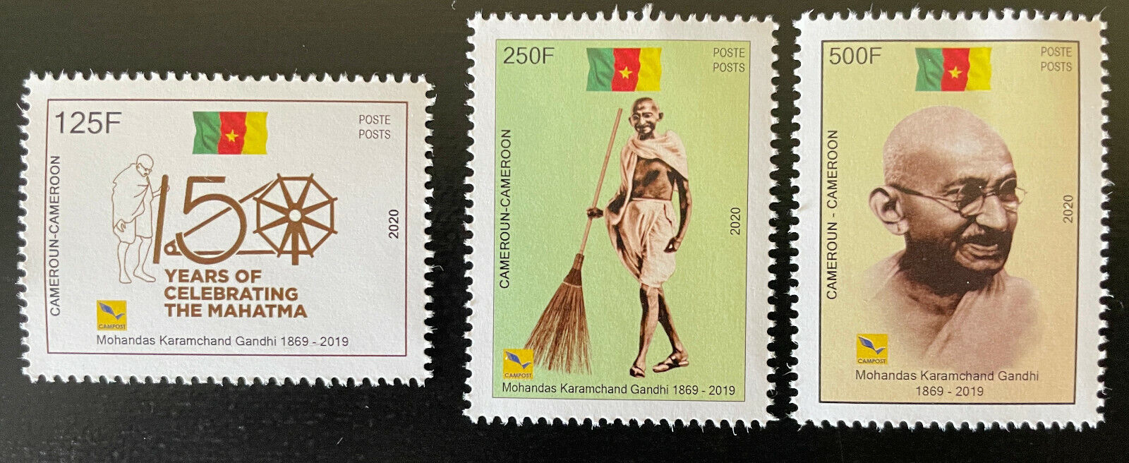 Cameroon 2019 / 2020 Mohandas Mahatma Gandhi India 150 years RARE 3 val ...
