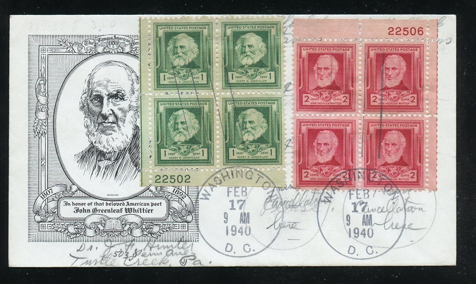 US 864-865 M=6 John Whittier Famous American Historic Art Coakley ...