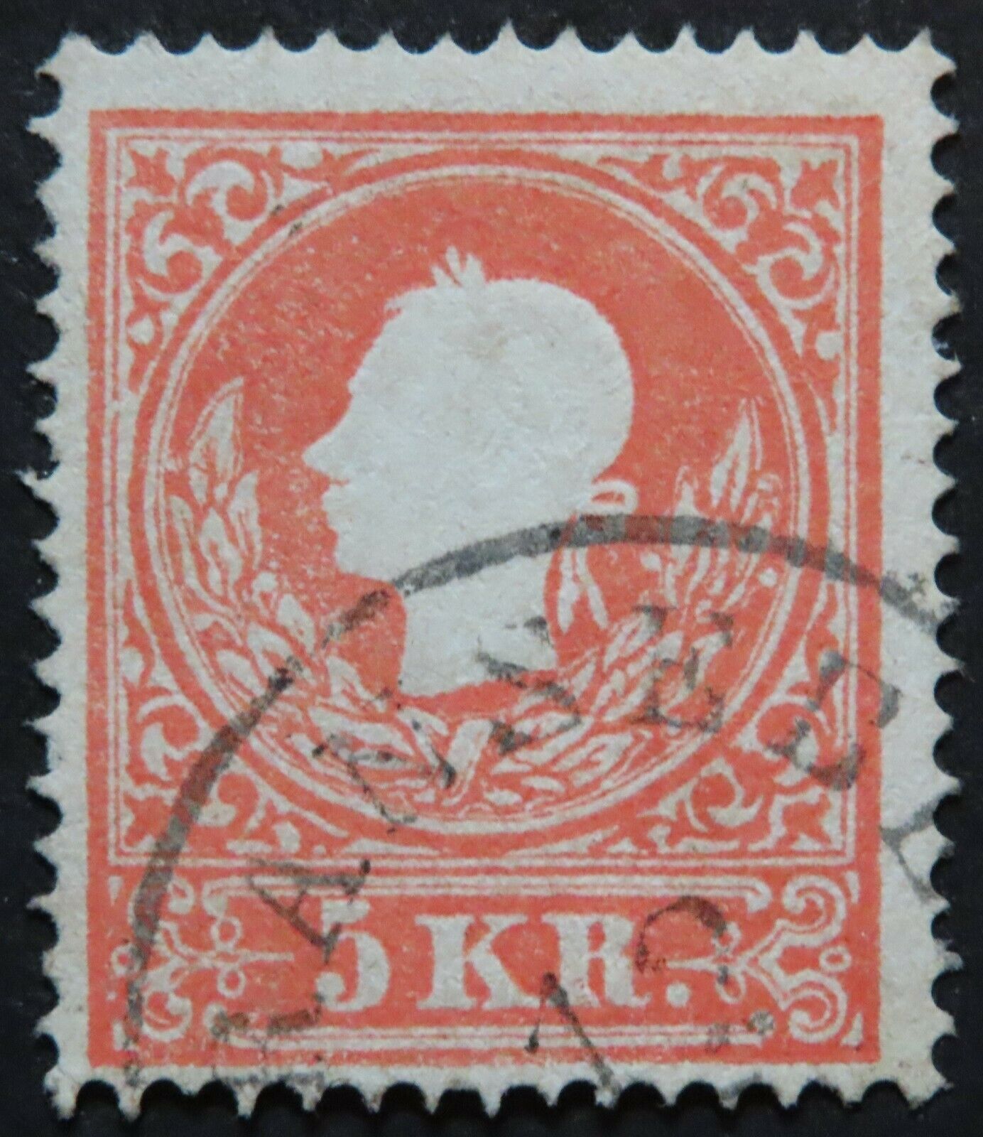 HuskyStamps ~ Austria #9b, used, 5kr red, Type II with Type I frame, 7 ...