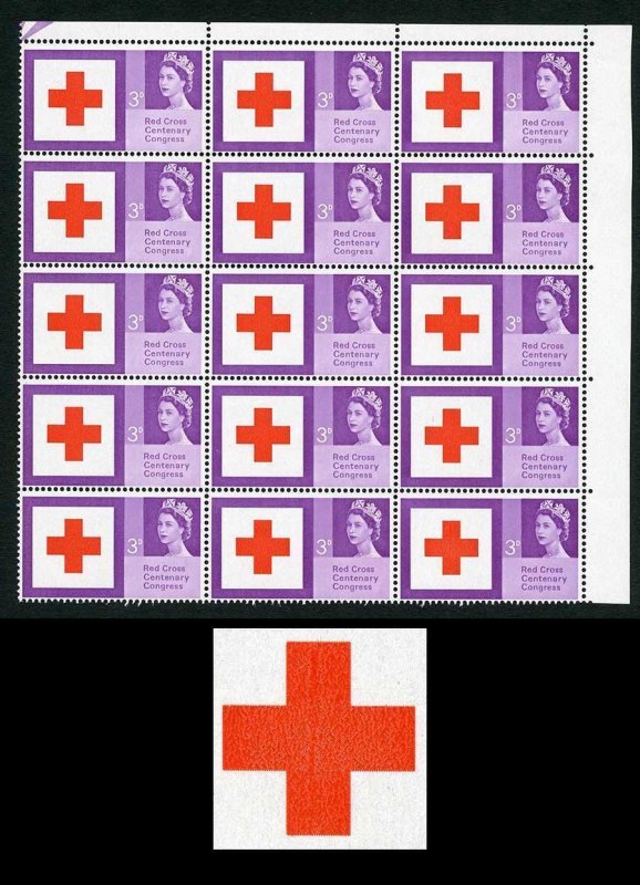 Spec W37b 1963 3d Red Cross with Repaired Cross Block of 15 U/M | Great ...