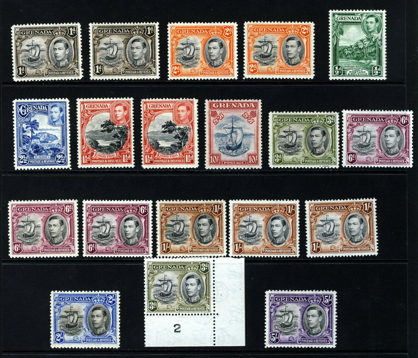 GRENADA KG VI 1938-50 The Full Pictorial Set + Varieties SG 153 to SG ...