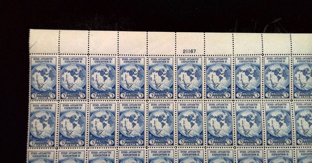 1933 Byrd Antarctic Sc 733 full 3c sheet of 50 MNH flat plate, world ...