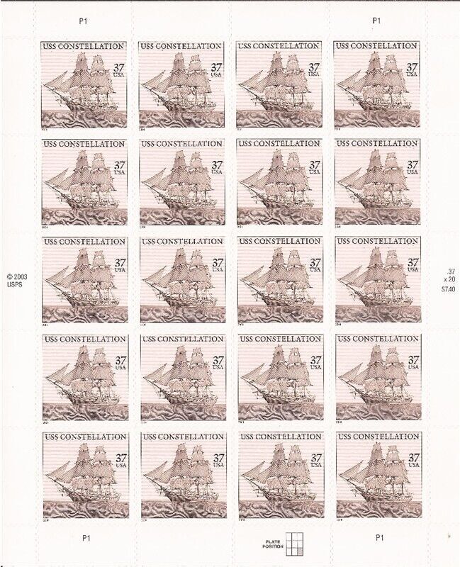 US Stamp - 2004 Tall Ship USS Constellation - 20 Stamp Sheet #3869 ...