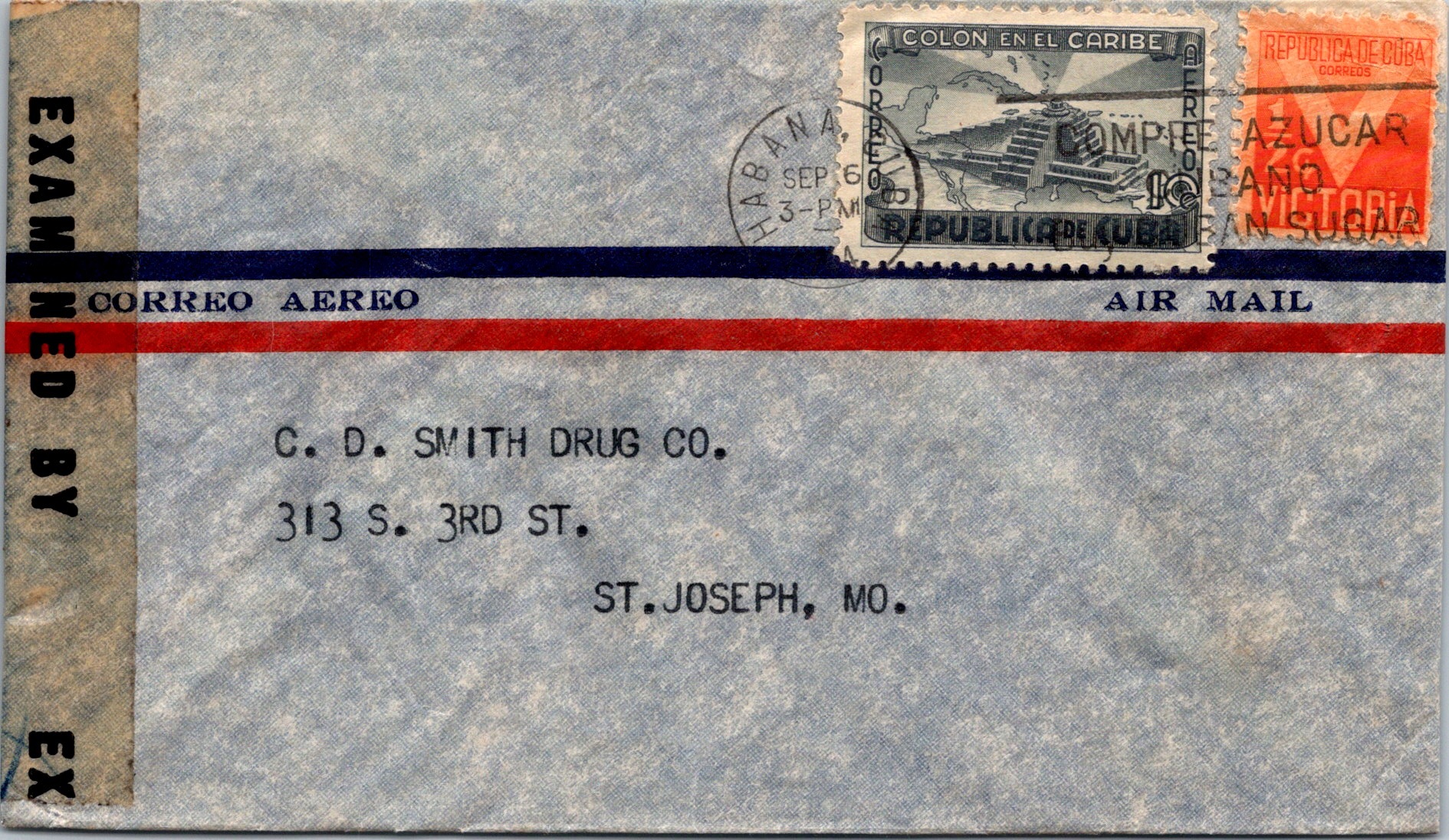 Cuba 1940-50 Postal History Wwii Censored Airmail Cover Addr USA ...