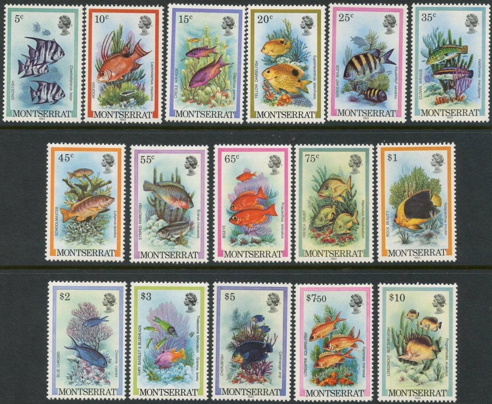 MONTSERRAT Sc#445-460 1981 Fish Definitives Complete Set OG Mint Hinged ...
