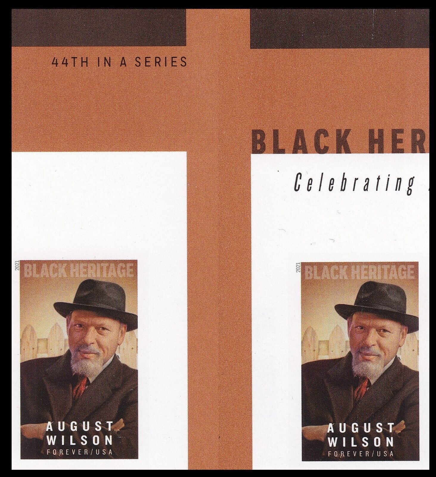 US 5555a Black Heritage August Wilson imperf NDC vert gutter U pair MNH ...