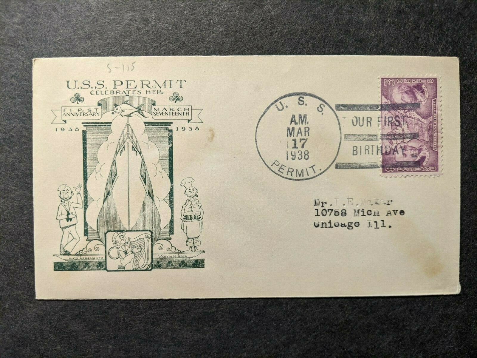 Submarine USS PERMIT SS-178 Naval Cover 1938 ADEN ANNIVERSARY Cachet ...