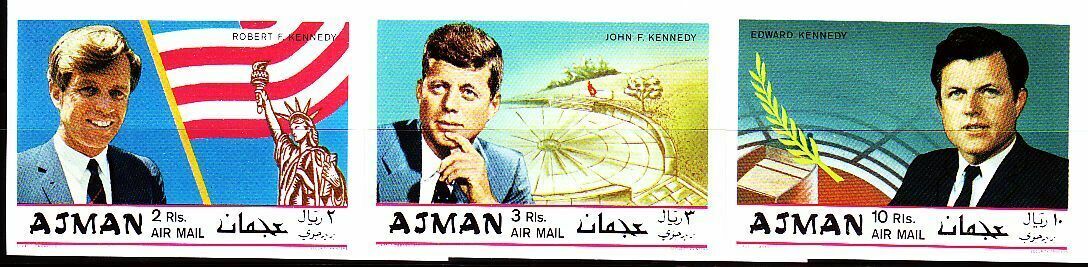 Ajman 445-447B Michel,MNH. Brothers Kennedy.Statue of Liberty,Flag ...