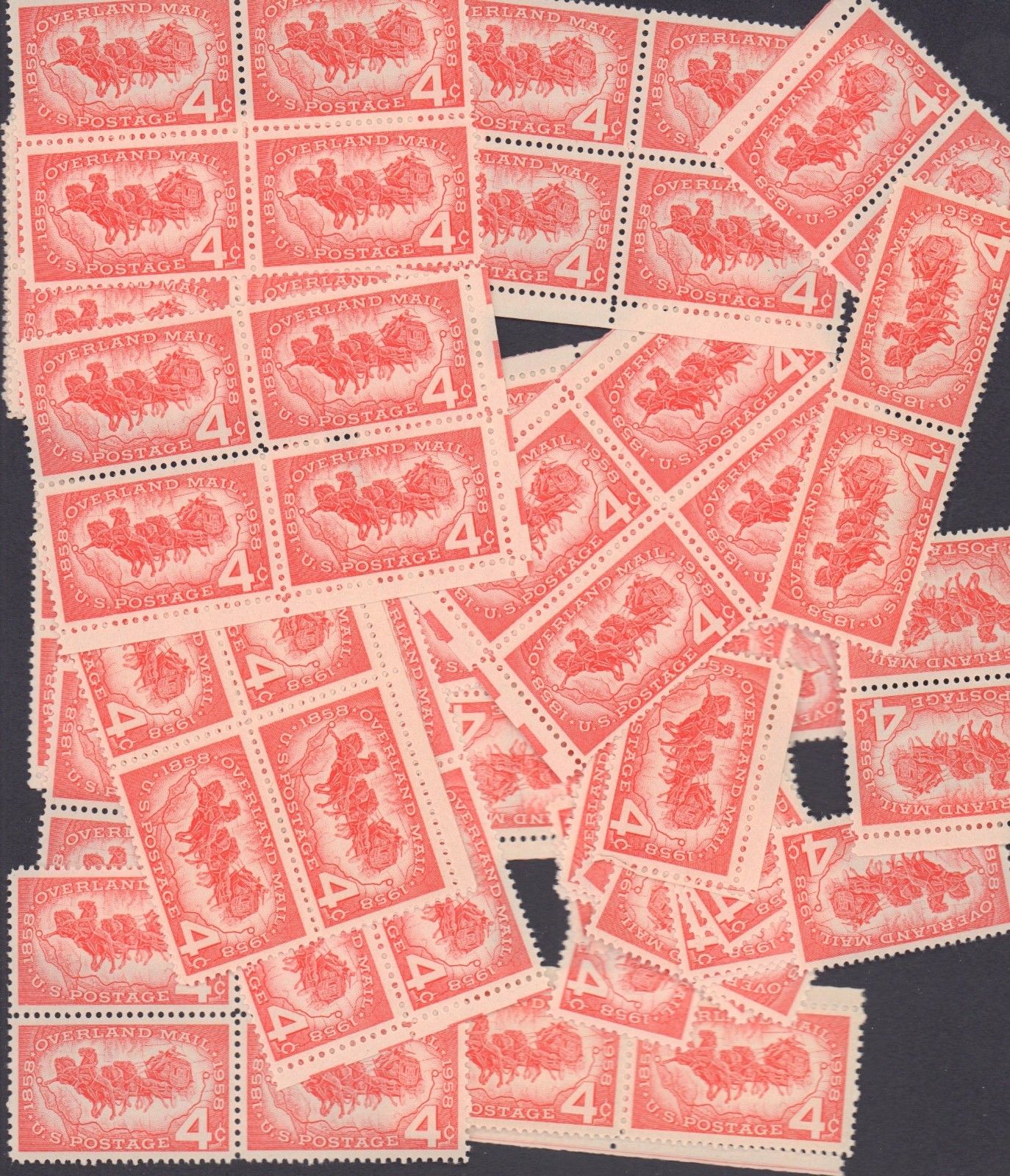 1120. Overland Mail. 4 cent 100 mint single stamps 1958 | United States ...